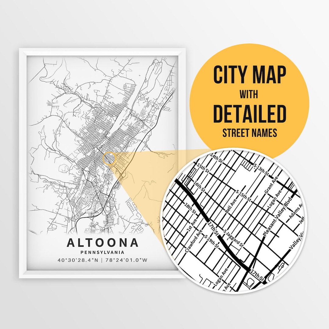 Printable Map of Altoona, Pennsylvania, USA With Street Names - Instant ...
