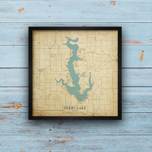 Vintage Style Map of Perry Lake, Kansas, USA With City Names - Instant ...