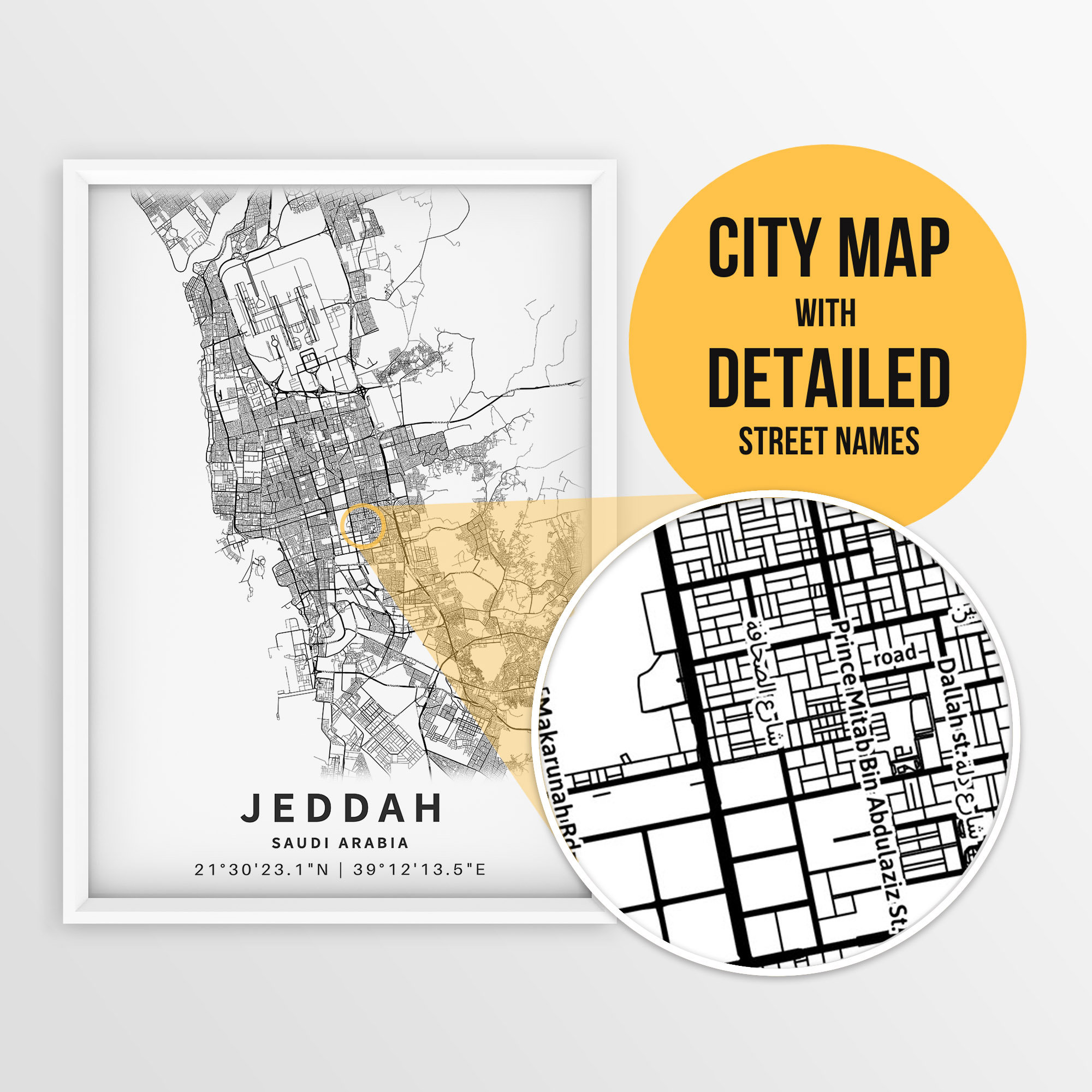 Printable Map of Jeddah, Saudi Arabia With Street Names - Instant ...
