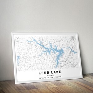 Kerr Lake Map Poster, Printable North Carolina Virginia Lake House ...