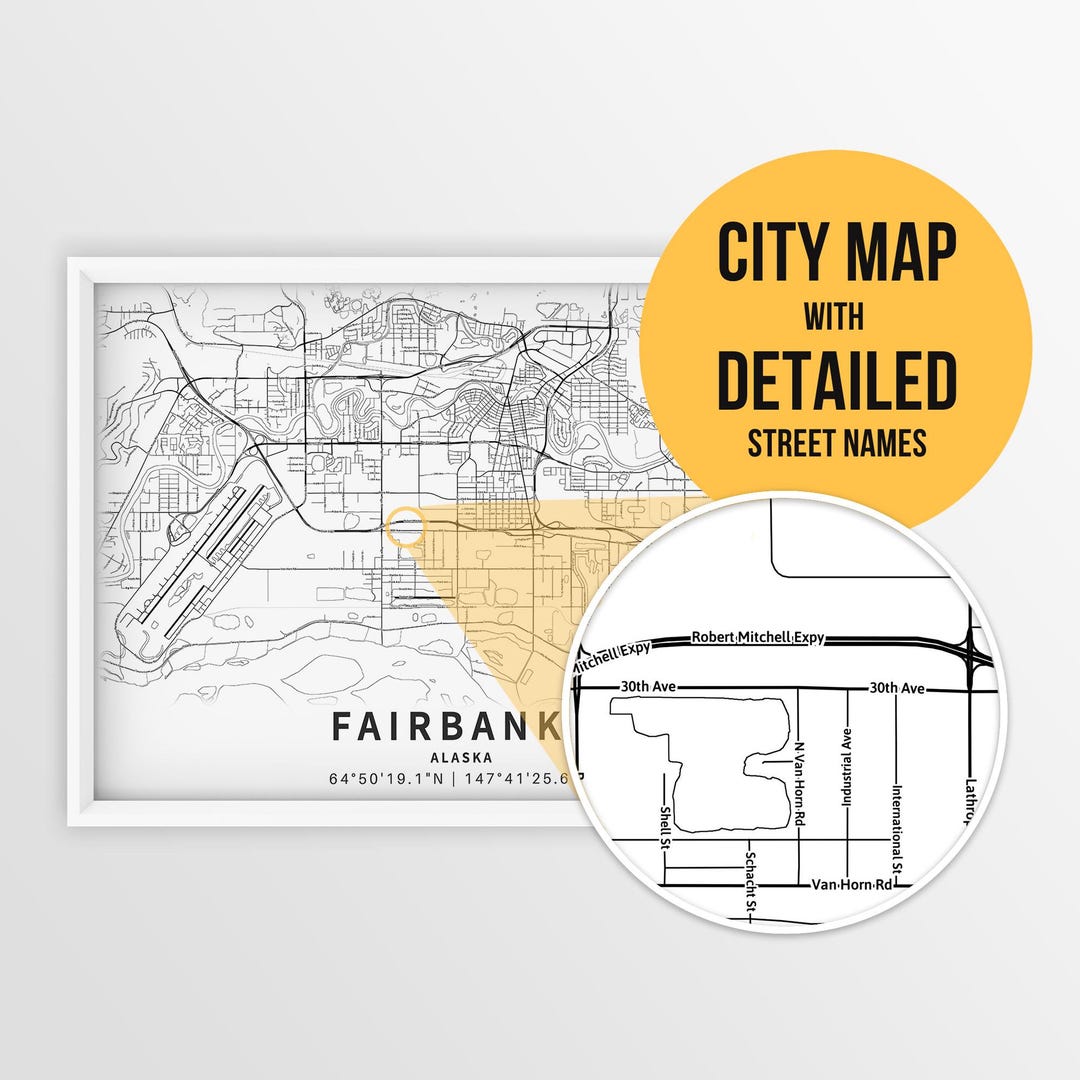 Printable Map of Fairbanks, Alaska, USA With Street Names - Instant ...