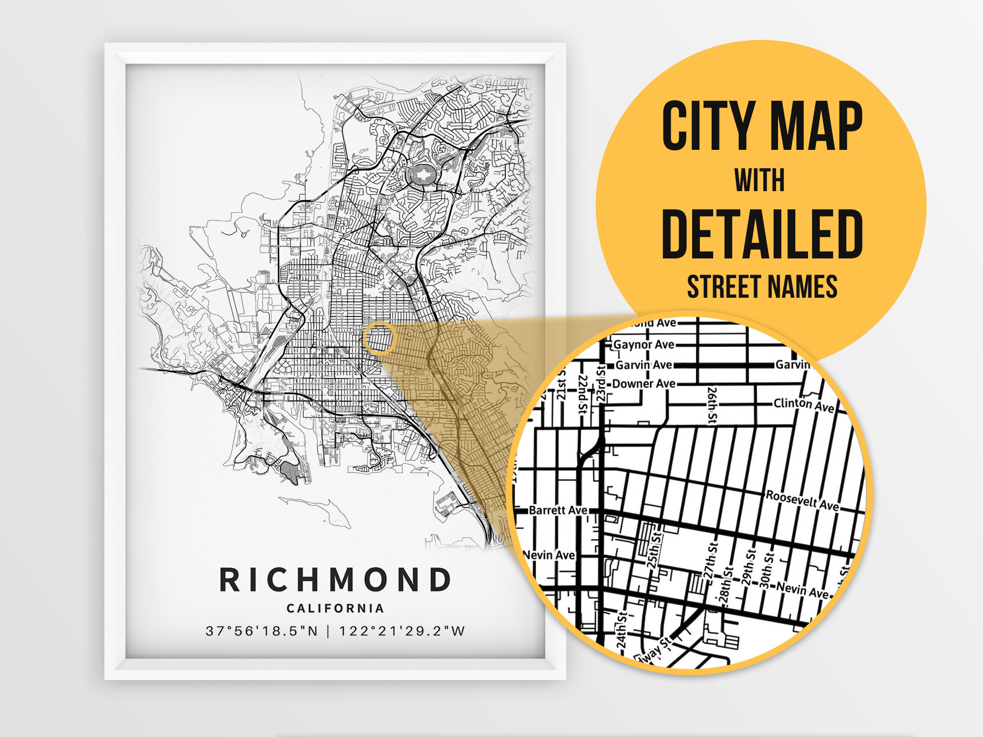 Printable Map of Richmond California United States With | Etsy