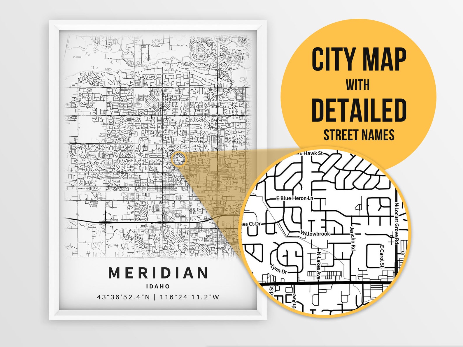 Printable Map of Meridian ID With Street Names Idaho USA City - Etsy ...