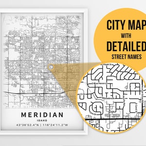 Printable Map of Meridian ID With Street Names Idaho USA City - Etsy