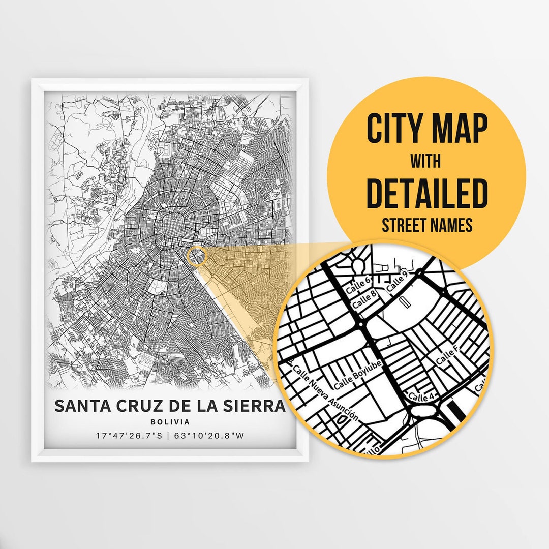 Mapa imprimible de Santa Cruz de la Sierra, Bolivia con nombres de ...