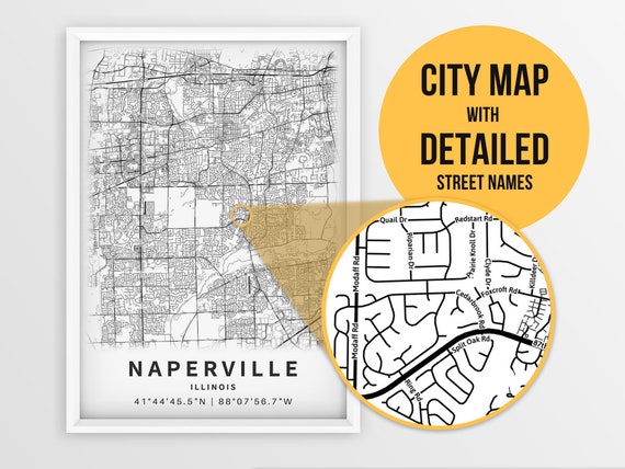 Printable Map of Naperville Illinois USA With Street Names - Etsy