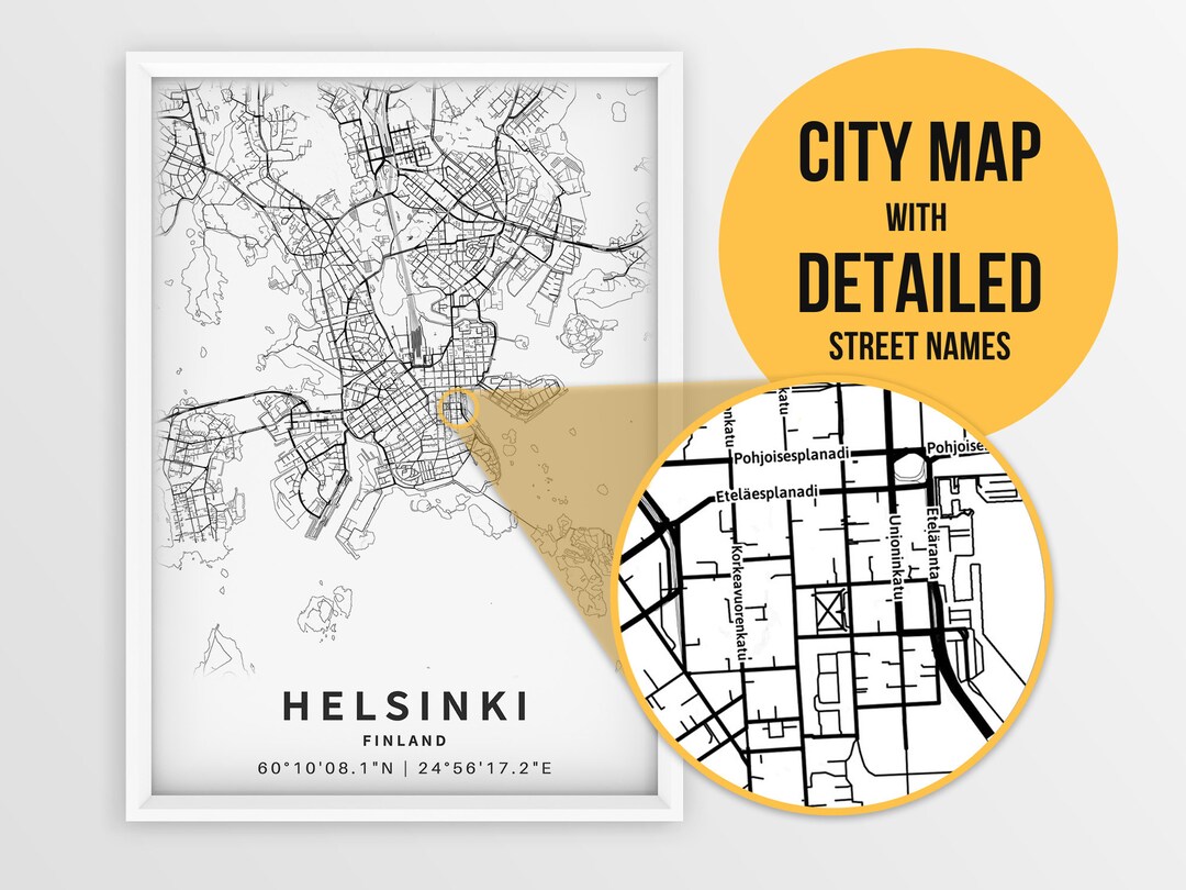 Printable Map of Helsinki Finland With Street Names Instant - Etsy