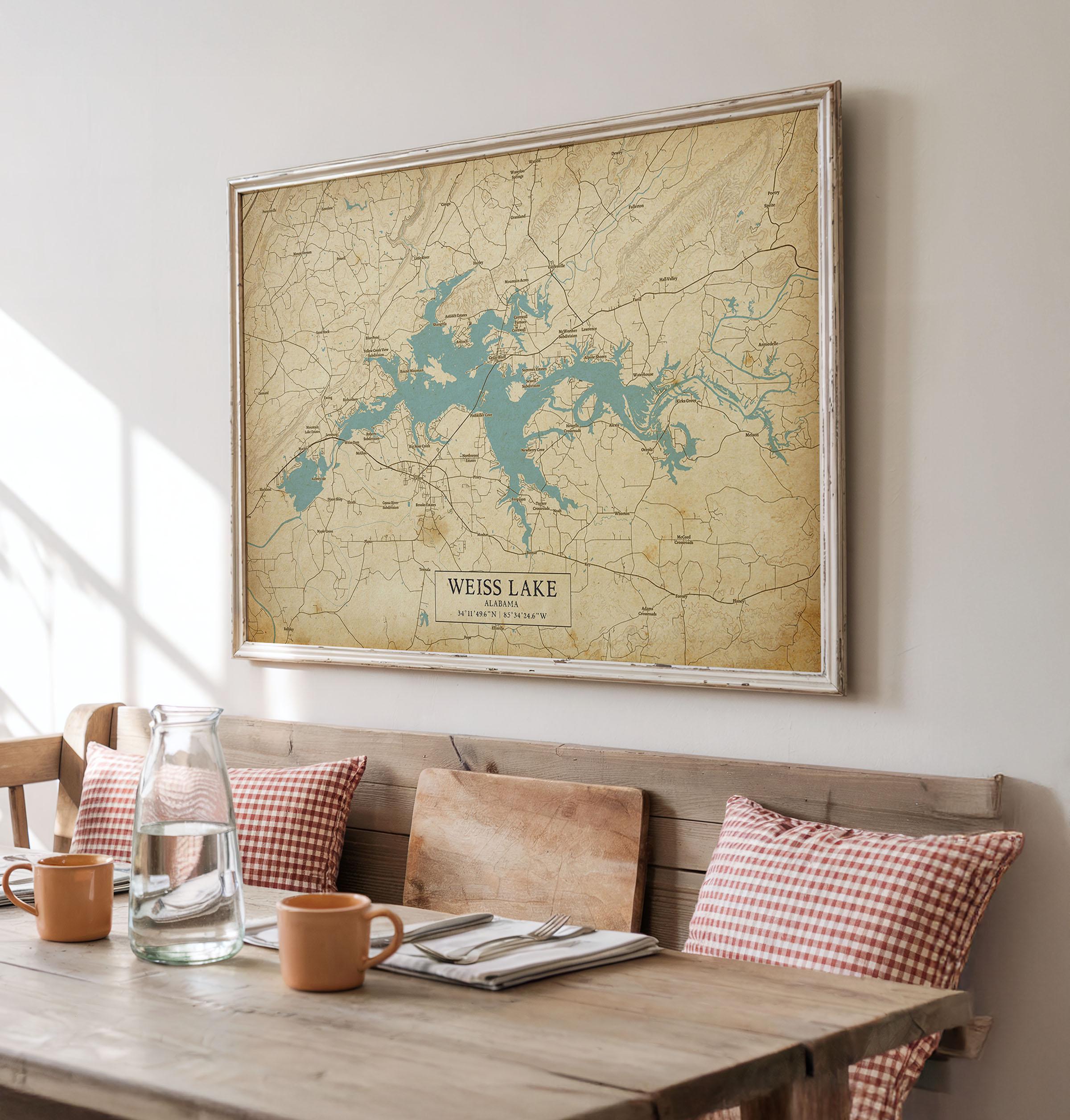 Weiss Lake Vintage Style Map, Printable Alabama Lake Poster (instant ...
