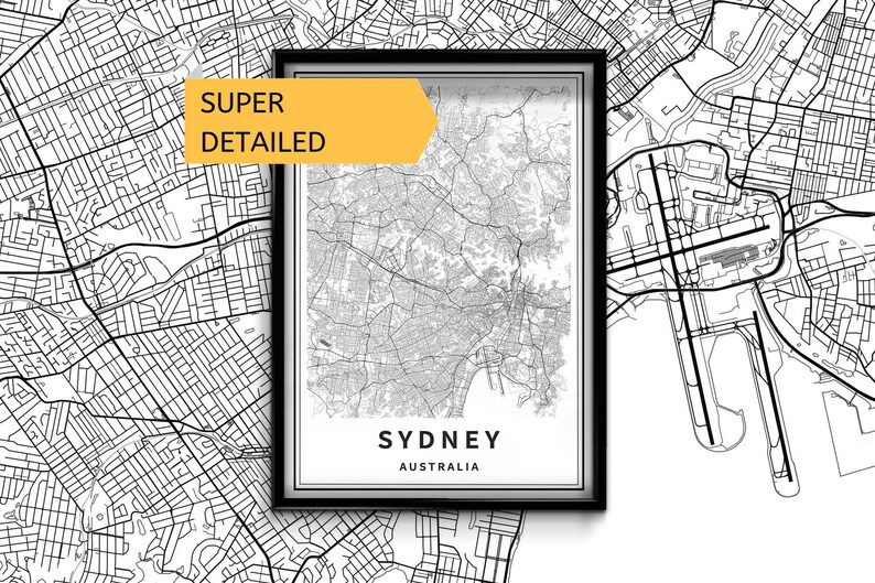 Printable Map of Sydney Australia Instant Download City | Etsy