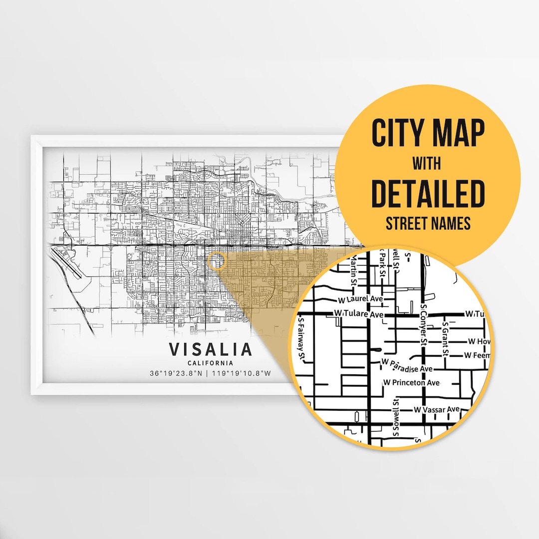 Printable Map of Visalia, California, USA With Street Names Instant ...