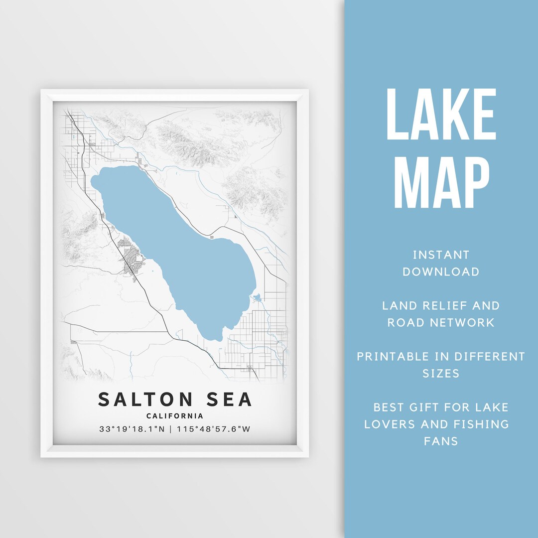 Printable Map of Salton Sea, California, US - Instant Download \ Lake ...