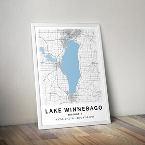 Printable Map of Lake Winnebago, Wisconsin, US - Instant Download ...