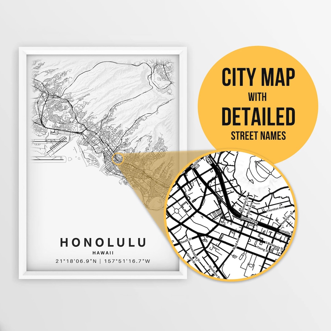 Printable Map of Honolulu, Hawaii, USA With Street Names Instant ...