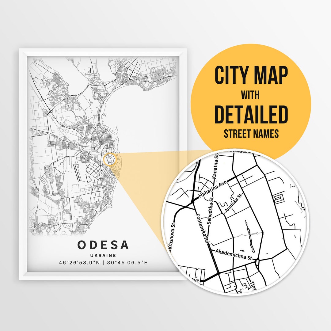 Printable Map of Odesa, Ukraine With Street Names - Instant Download ...