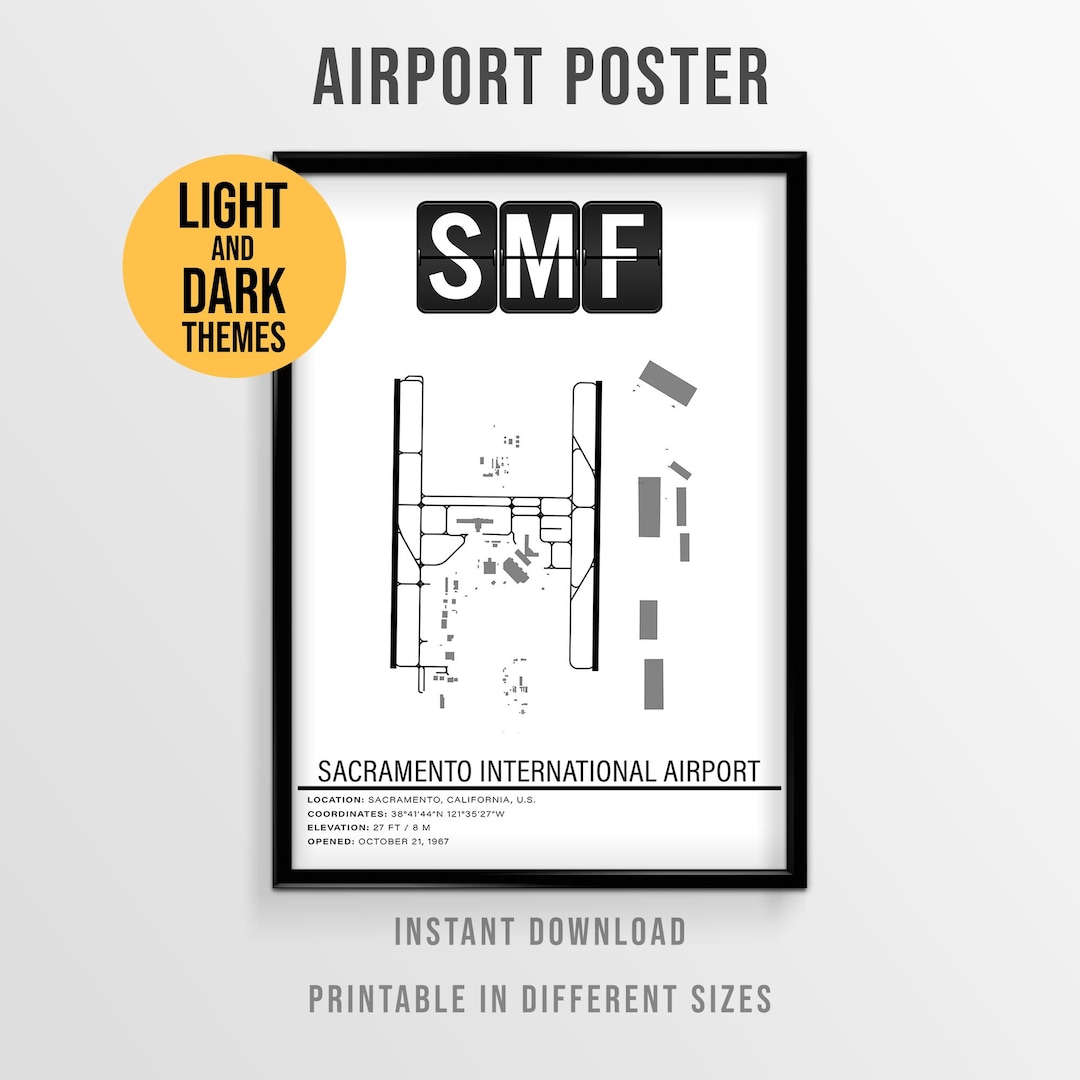 Sacramento Airport Poster, SMF Airport Map, California Aviation Print ...