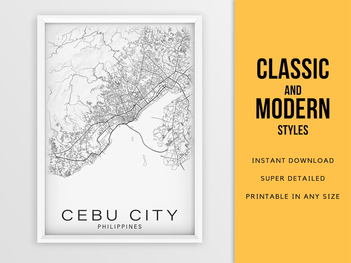 Cebu City Philippines map print Cebu Island city map | Etsy
