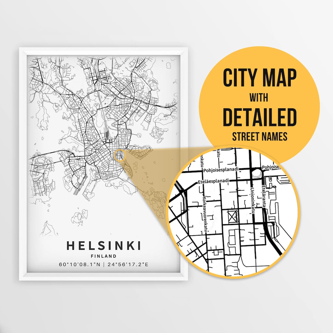 Printable Map of Helsinki, Finland With Street Names - Instant Download ...