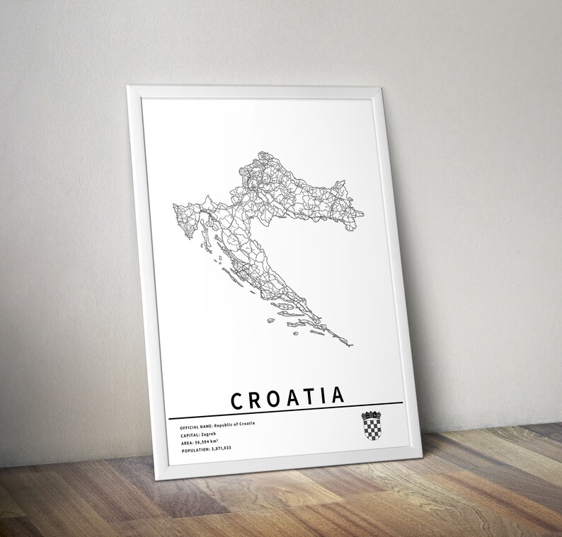 Printable Map of Croatia With City Names and Roads - Instant Download ...