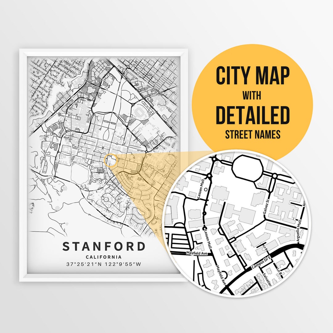 Printable Map of Stanford, California, USA With Street Names - Instant ...