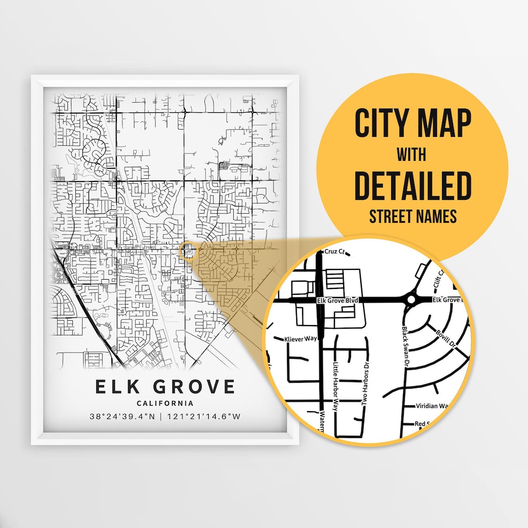 Printable Map of Elk Grove, California, USA With Street Names - Instant ...
