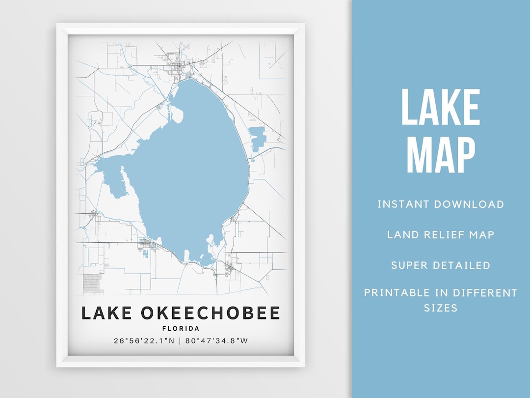 Printable Map of Lake Okeechobee Florida United States - Etsy
