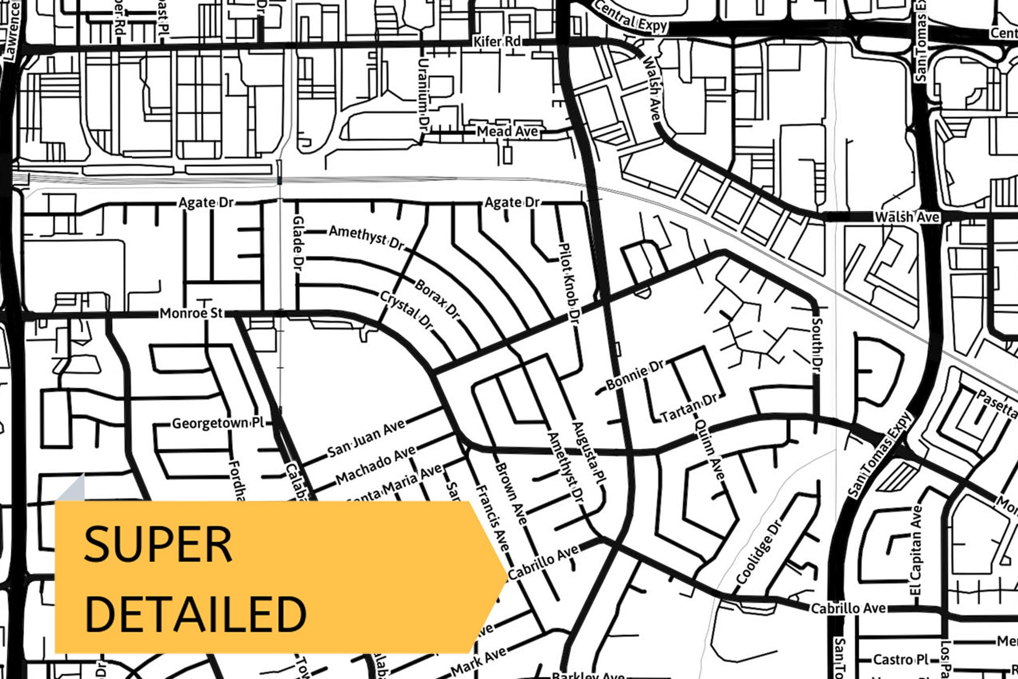 Printable Map of Santa Clara, California, USA With Street Names ...