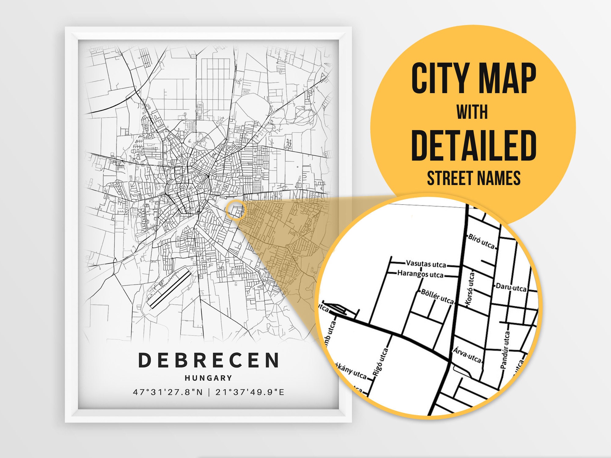Printable Map of Debrecen Hungary With Street Names Instant | Etsy