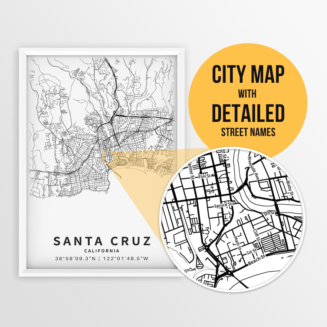 Printable Map of Santa Cruz, California, USA With Street Names ...