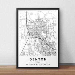 Printable Map of Denton, Texas, USA With Street Names - Instant ...