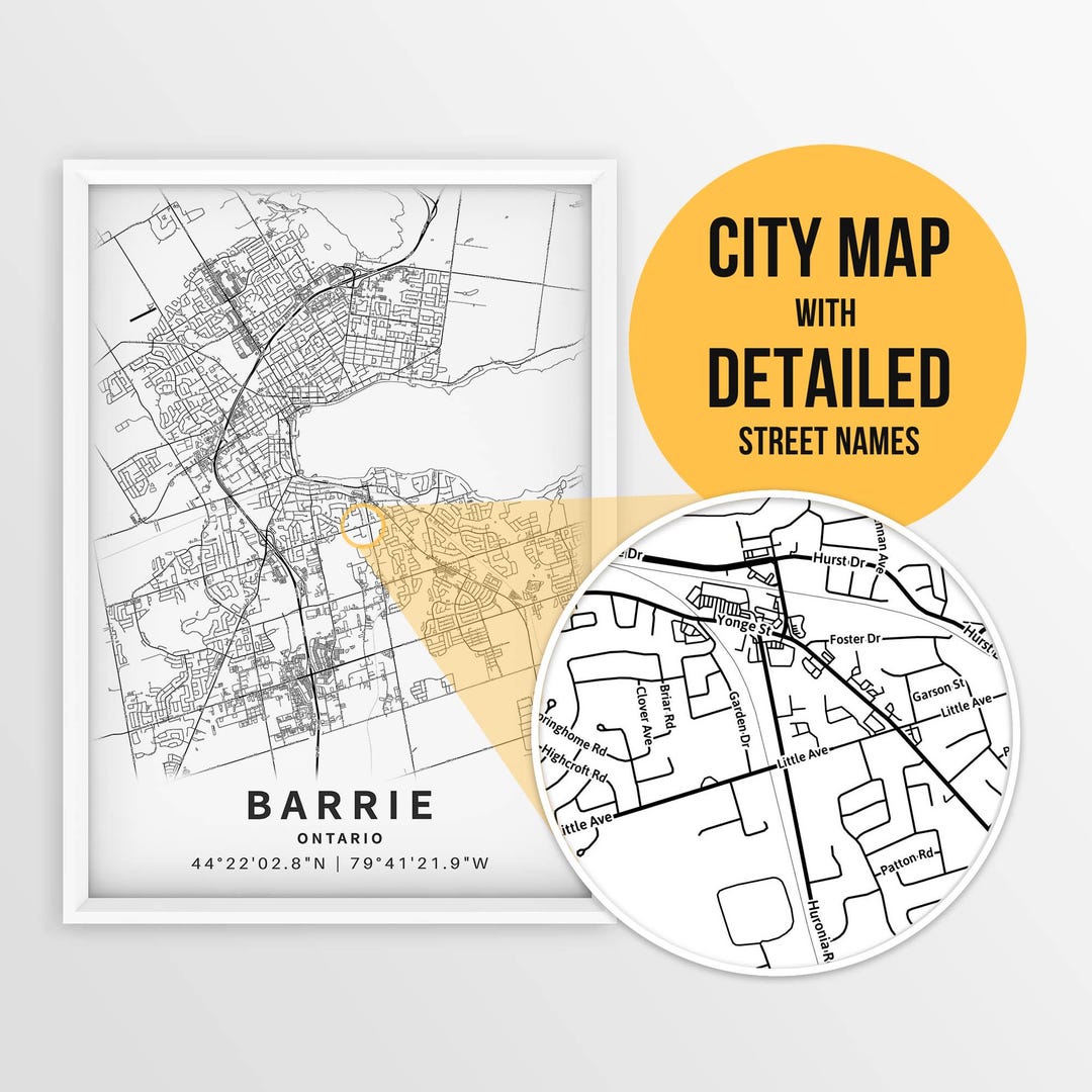 Printable Map of Barrie, Ontario, Canada With Street Names - Instant ...