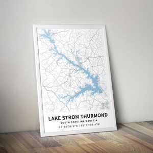 Printable Map of Lake Strom Thurmond, Georgia and South Carolina, US ...