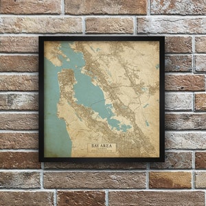 Printable Vintage Style Map of Bay Area, California USA - Instant ...