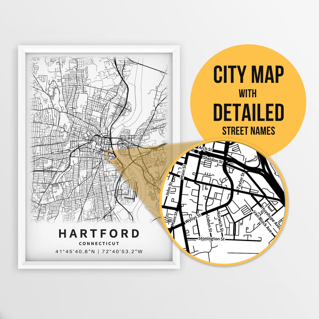 Printable Map of Hartford, Connecticut, USA With Street Names - Instant ...