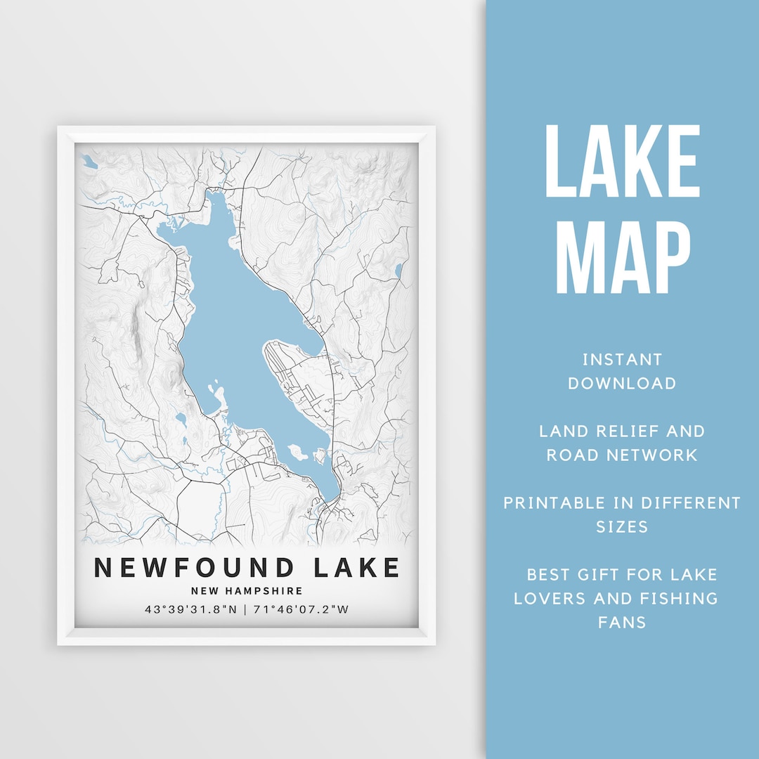 Printable Map of Newfound Lake, New Hampshire - Instant Download \ Lake ...