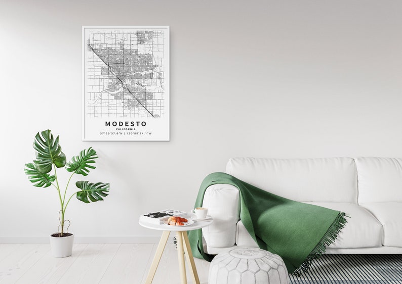 Printable Map of Modesto, California, USA With Street Names - Instant ...