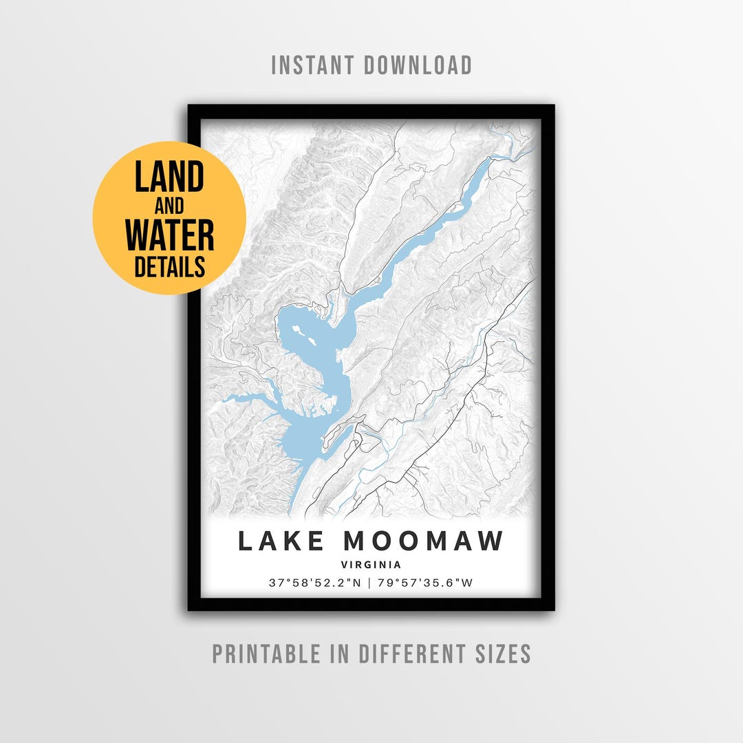 Lake Moomaw Map Poster, Virginia Jackson River Printable Lake House ...