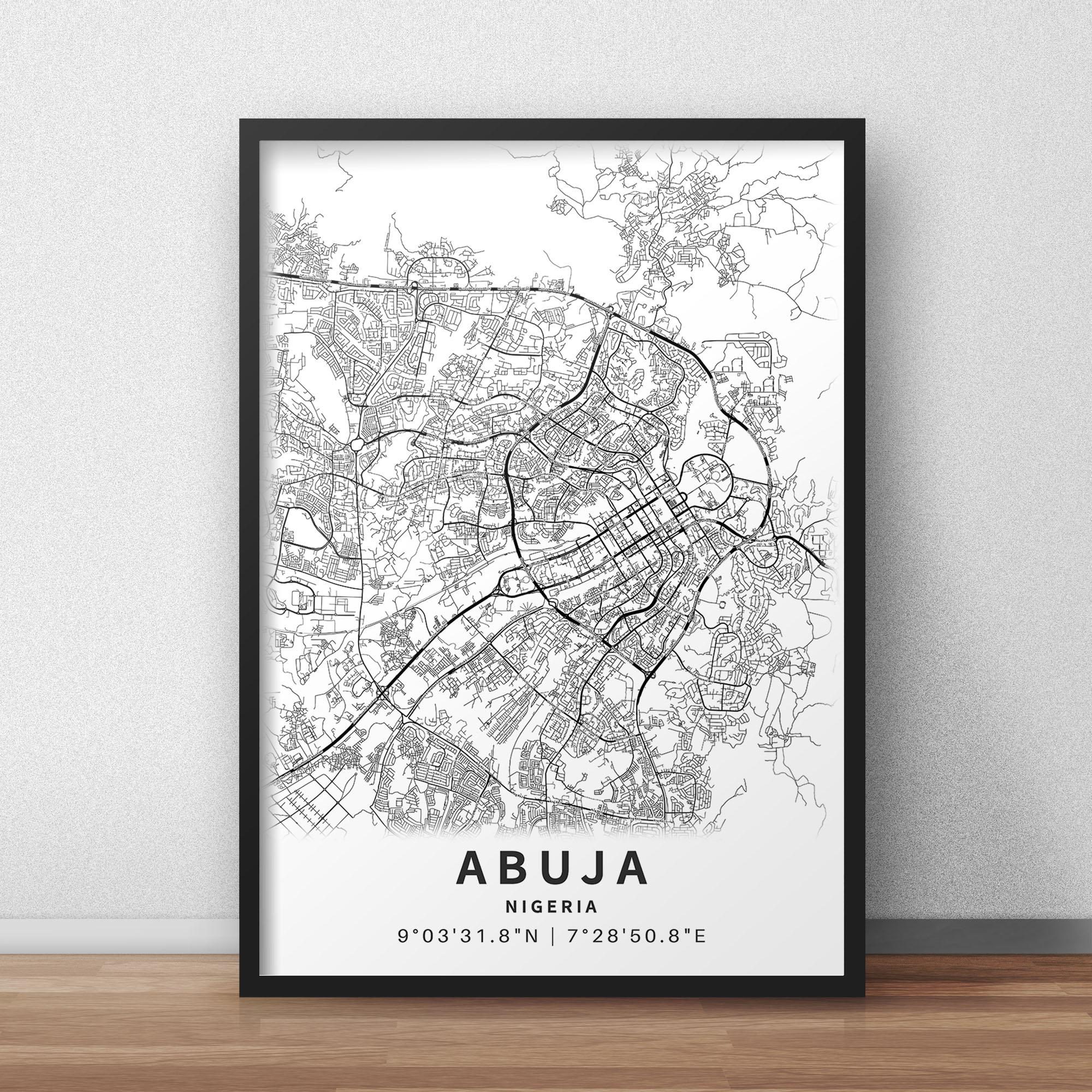 Abuja Nigeria Map With Street Names, Printable Abuja City Poster ...