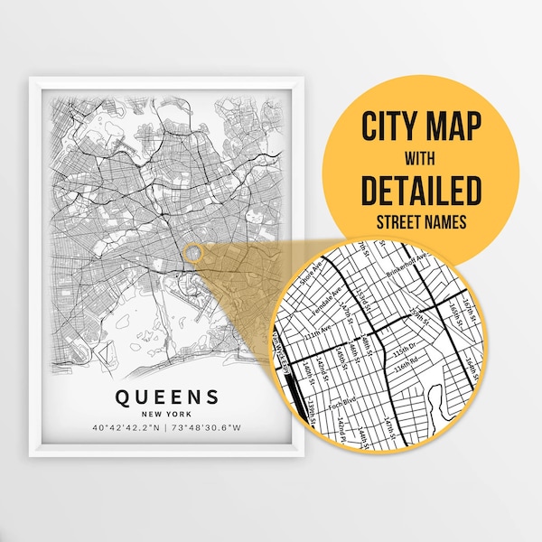 Queens Map - Etsy