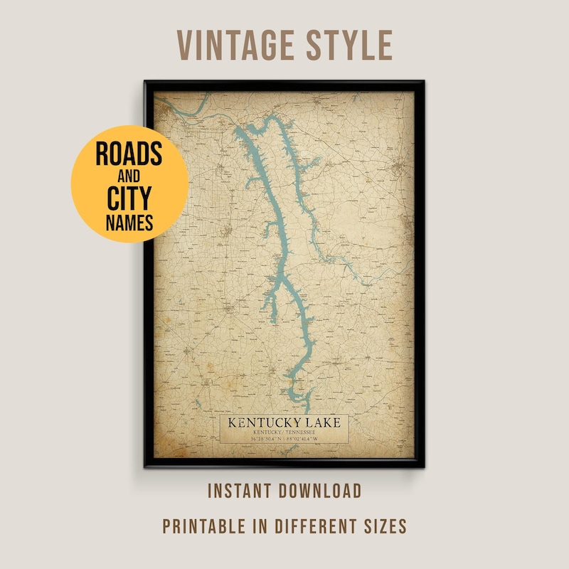 Wall Map of Kentucky Lake - Etsy