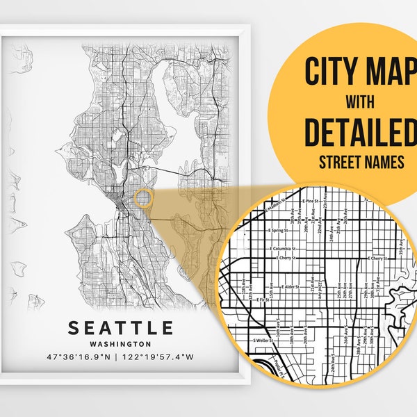 Seattle Street Map - Etsy