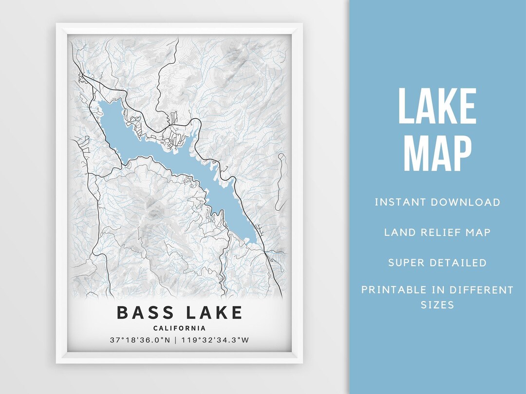 Printable Map of Bass Lake Madera County California United - Etsy