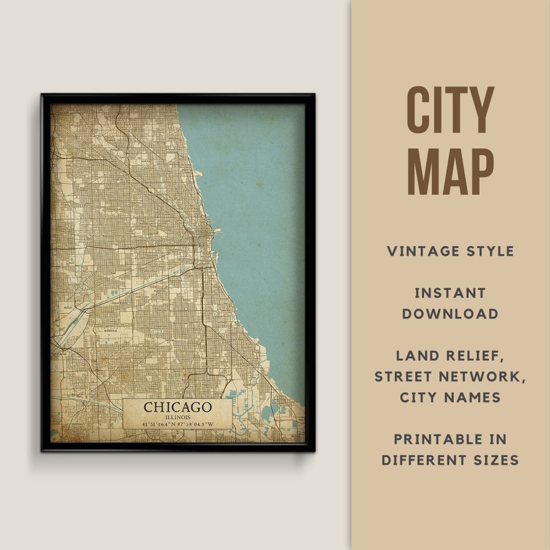 Chicago Vintage Map - Etsy
