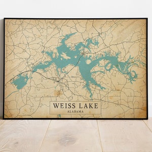 Vintage Style Map of Weiss Lake Alabama USA Instant Download - Etsy