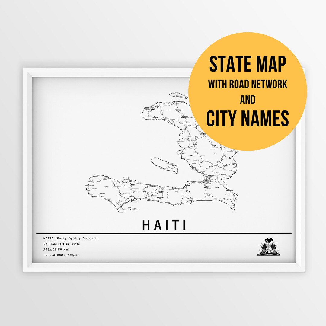 Printable Map of Haiti With City Names and Roads - Instant Download ...