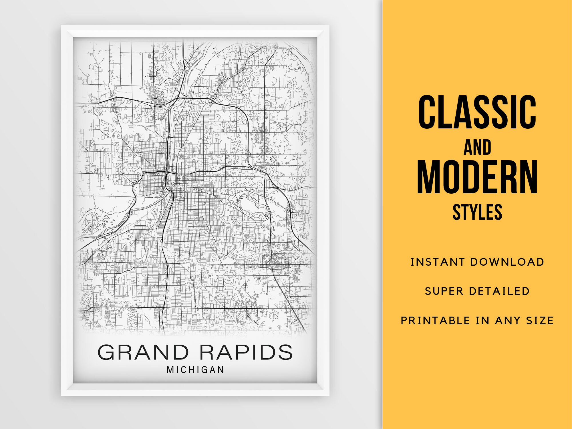 Printable Map of Grand Rapids Michigan MI USA Instant | Etsy