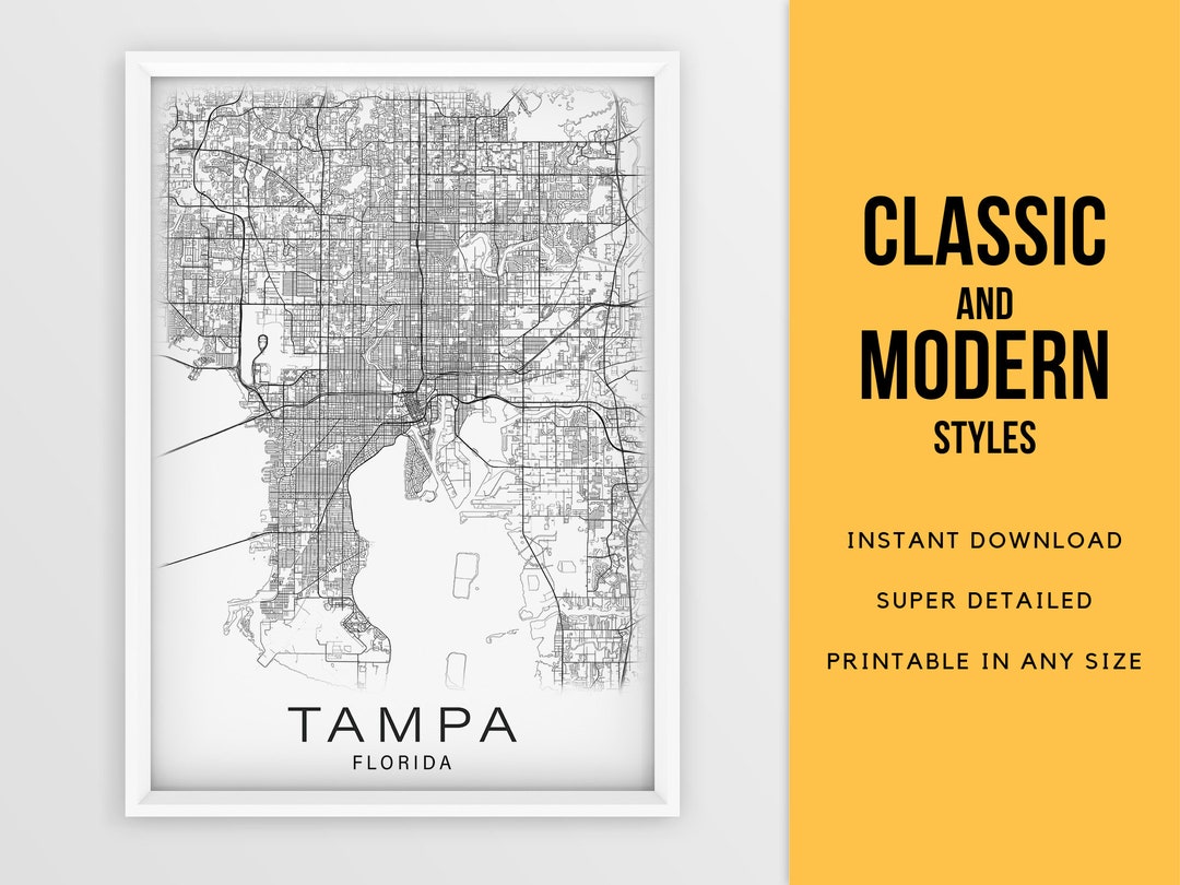 Printable Map of Tampa, Florida FL USA, United States Instant Download ...