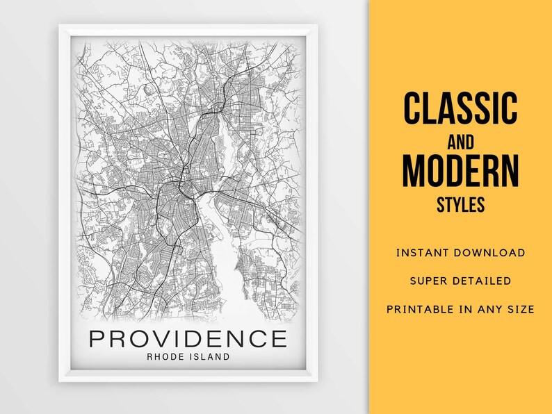 Printable Map of Providence Rhode Island RI United States | Etsy
