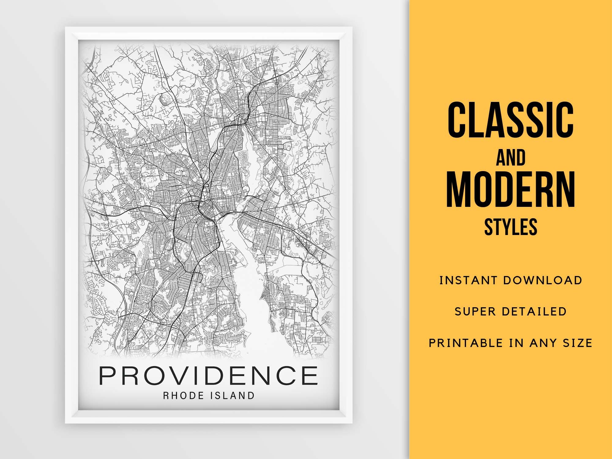 Printable Map of Providence Rhode Island RI United States | Etsy