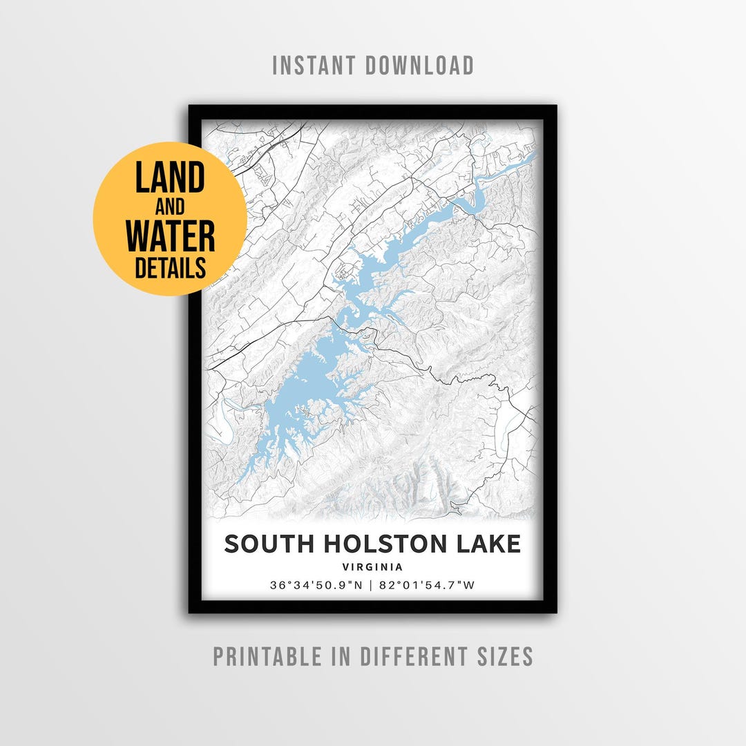 South Holston Lake Map Poster, Tennessee Virginia Printable Lake House ...