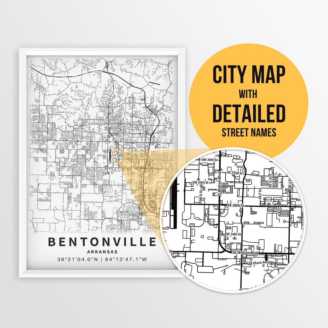 Printable Map of Bentonville, Arkansas, USA With Street Names - Instant ...